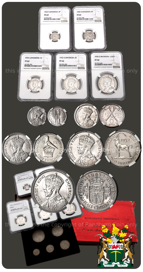 1932 Five Coin Silver Proof Set of Southern Rhodesian Graded Coins ...