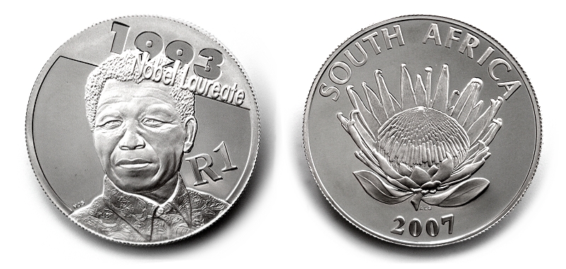 2005 2006 2007 2008 Protea 5 Silver Proof R1 Coins in round capsules ...