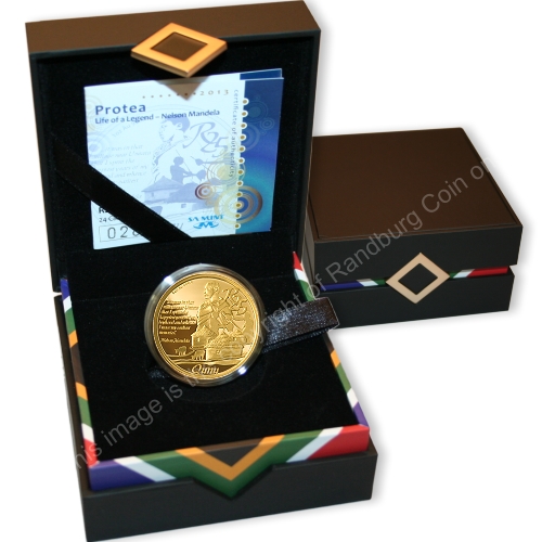 2013 GOLD Protea Proof Series 1oz R25 coin - MANDELA - Life of a Legend