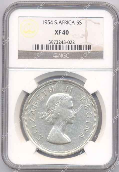 Five Shillings - *#* 1954 NGC CROWN SLABBED XF 40 *#* was sold for R620 ...