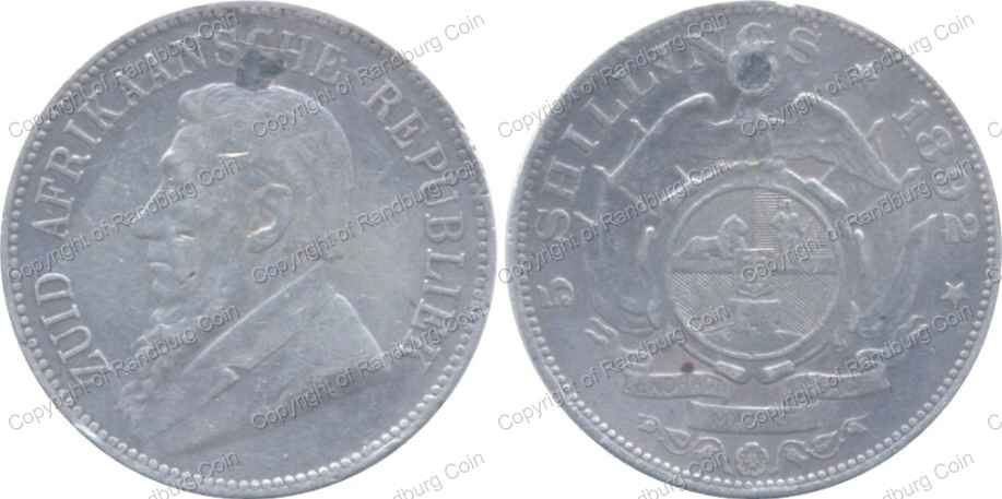 Five Shillings - *#* 1892 ZAR SILVER CROWN SINGLE SHAFT - Judge grade ...