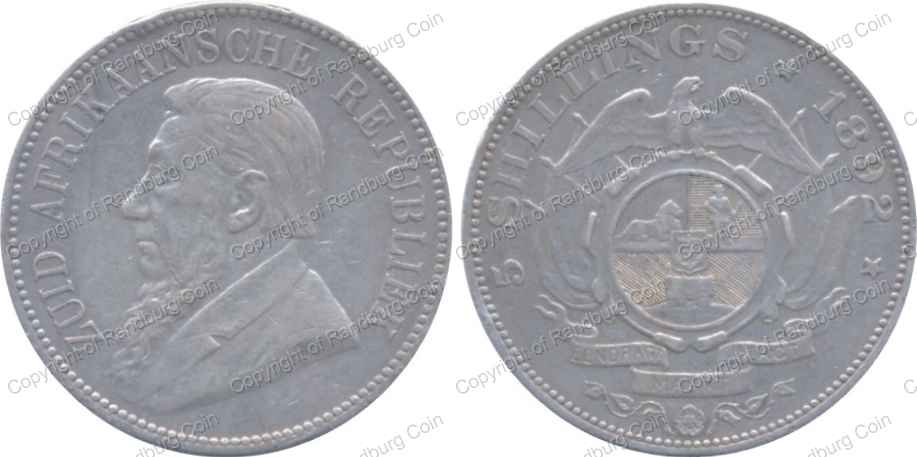 Five Shillings - *#* 1892 ZAR SILVER CROWN SINGLE SHAFT - Judge grade ...